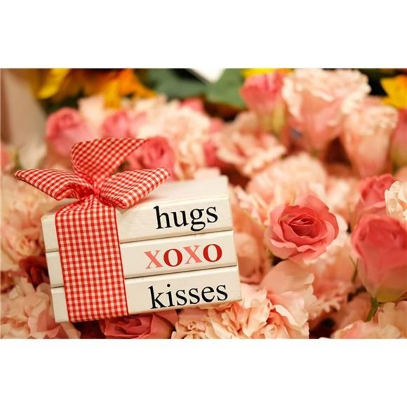 Accents | Valentines Day Mini Wood Book Stack With Ribbon Farmhouse ...